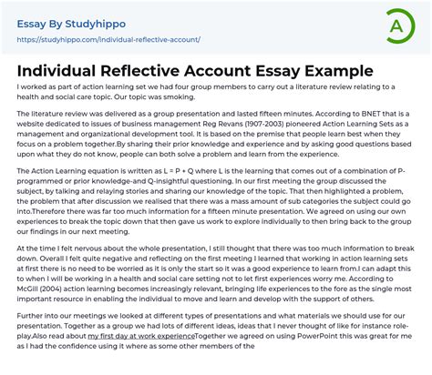 Individual Reflective Account Essay Example