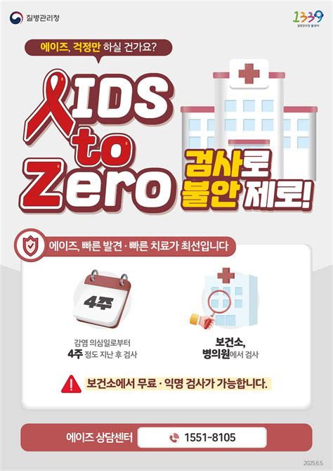 2023년 에이즈 예방 포스터 Aids To Zero검사로 불안제로│에이즈관리과 카드뉴스 홍보자료 알림·자료 질병관리청