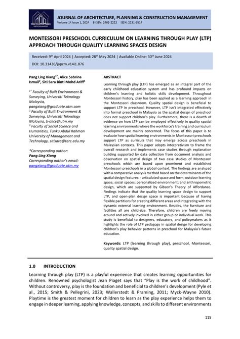 Pdf Montessori Preschool Curriculum On Learning Through Play Ltp