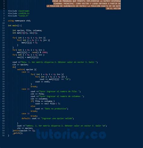 arrays visual c matriz dispersa diagonal principal en vector