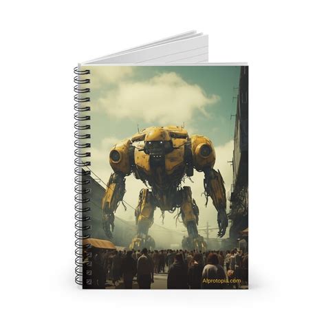 Giant Mech Spiral Notebook Ai Art Robot Robotics Mech Warrior Dystopian Etsy