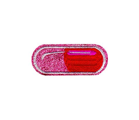 Glitter Pink Pill Patch Sparkle Red Medicine Vitamin Capsule Iron On