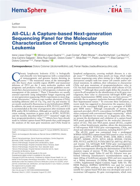 Pdf All Cll A Capture Based Next Generation Sequencing Panel For The Molecular