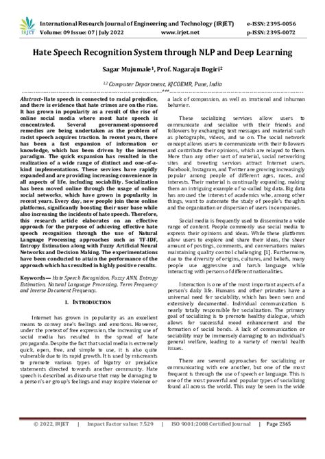 Pdf Hate Speech Recognition System Through Nlp And Deep Learning