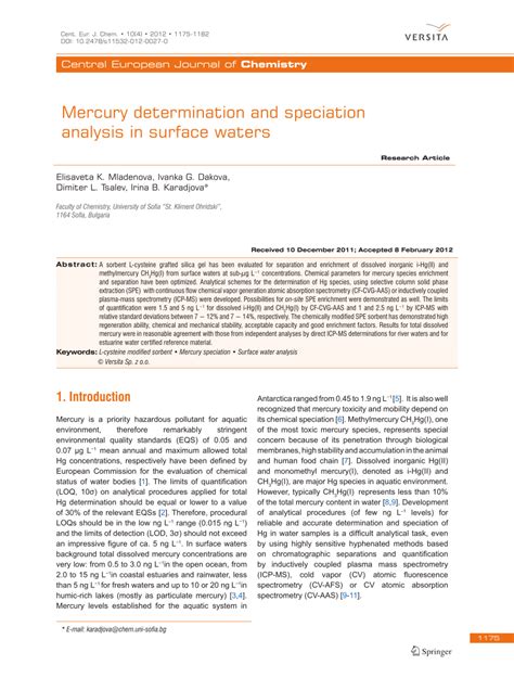 Pdf Mercury Determination And Speciation Analysis In Surface Waters