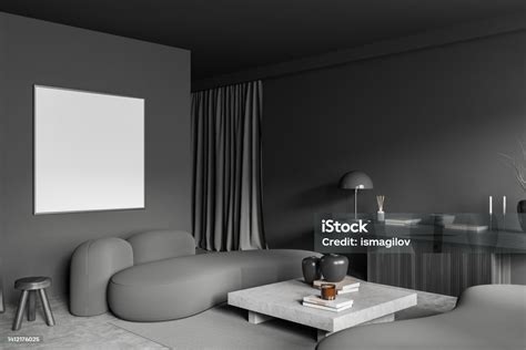 소파와 커피 테이블 선반 및 모형 프레임이있는 라운지 존 인테리어 0명에 대한 스톡 사진 및 기타 이미지 0명 3차원 형태