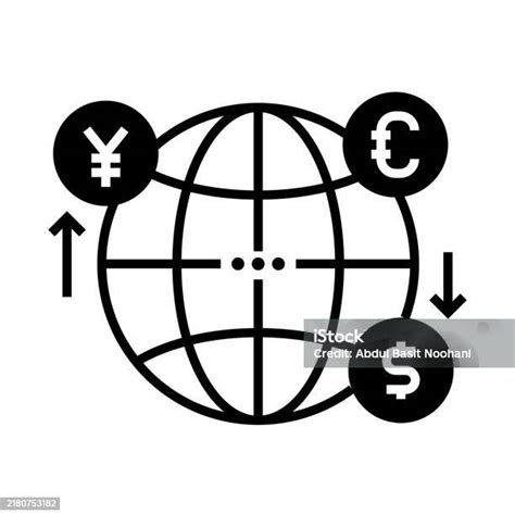 Currency Fluctuation Icon Globe Surrounded By Various Currency Symbols With Arrows Pointing Up