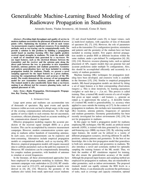 Pdf Generalizable Machine Learning Based Modeling Of Radiowave Propagation In Stadiums