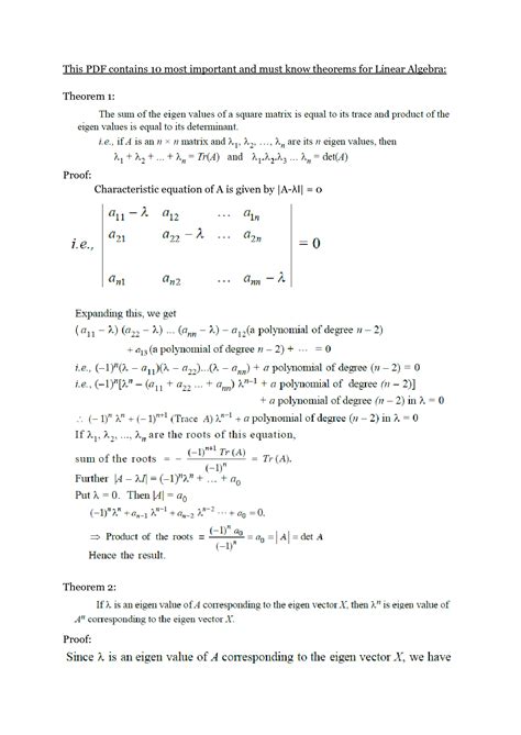 SOLUTION Most Important Theorems Linear Algebra Studypool