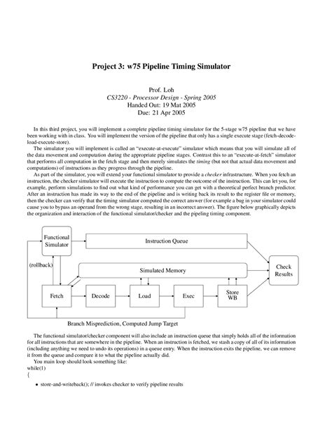 Pipeline Timing Simulator Processor Design Project 3 Cs 3220 Docsity