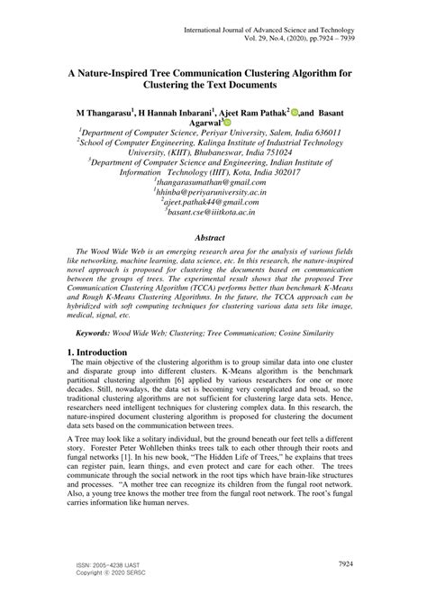Pdf A Nature Inspired Tree Communication Clustering Algorithm For