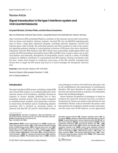 Pdf Signal Transduction In The Type I Interferon System And Viral Countermeasures
