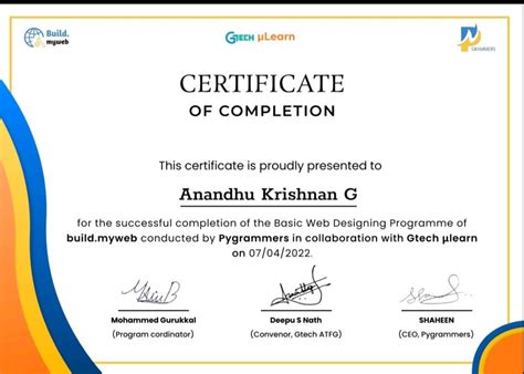 Anandhu Krishnan G On Linkedin Completed Basic Web Designing Program 🥳