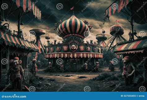AI Generated A Spooky Abandoned Carnival With Creepy Clowns And Broken Down Rides Halloween