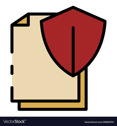 Protected Shield Document Icon Color Outline Vector Image