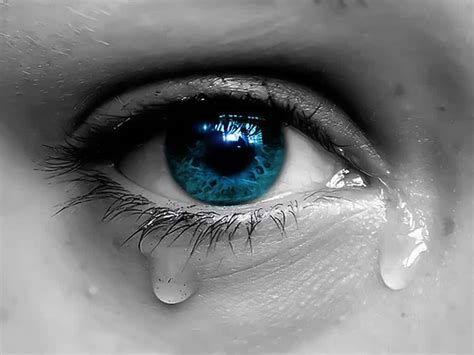Download Greyscale Blue Eye Crying With Tears Wallpaper