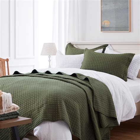 Sunstyle Home Olive Green Quilt Queen Size Quilt Set Lightweight