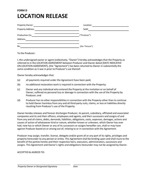 Free Printable Location Release Form Templates Pdf Word Property