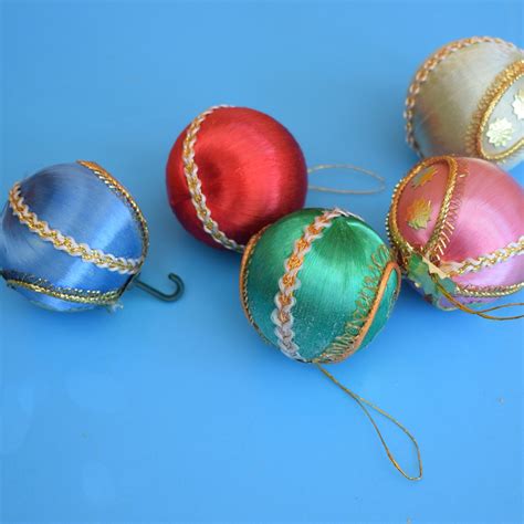 Vintage 1970s Satin Christmas Baubles Brocade Pineapple Retro