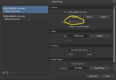 Data Merge With 2 Excel Files Or 2 Excel Sheets Does Not Work V2 Bugs