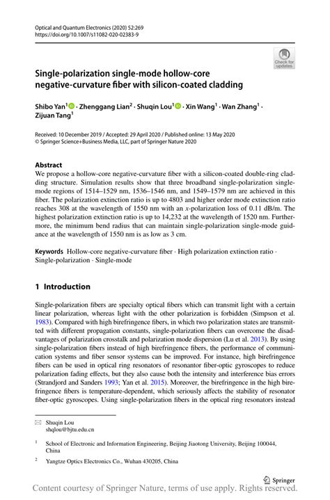 Single Polarization Single Mode Hollow Core Negative Curvature Fiber With Silicon Coated