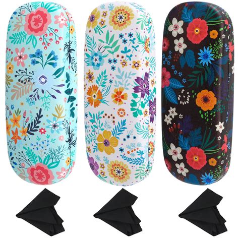 Sixwipe 3 Pack Floral Glasses Case Hard Shell Eyeglass Storage Box