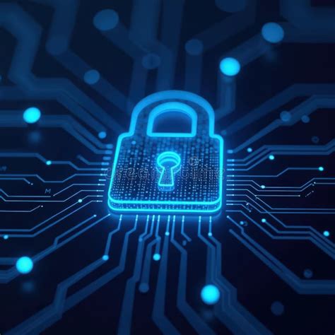 Glowing Neon Lock Icon On Digital Circuit Board Illustrating Cyber Security And Data Protection