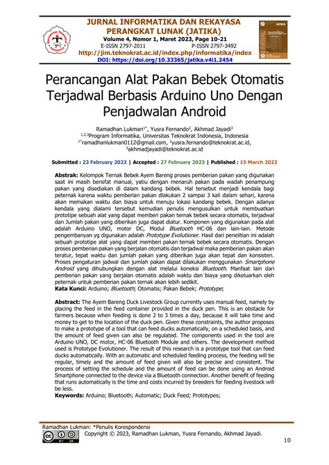 Pdf Perancangan Alat Pakan Bebek Otomatis Terjadwal Berbasis Arduino Uno Dengan Penjadwalan