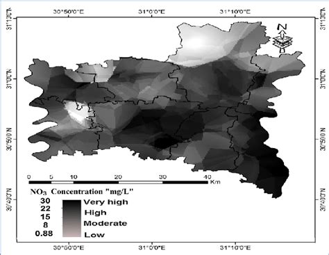 Spatial Distribution Of Nitrate Concentration In Groundwater Nitrate Download Scientific