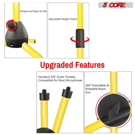 Mic Stand Collapsible Height Adjustable To Dual Metal Microphone Tripod Stand W Boom Arm
