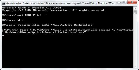 Output Screen Showing Vm Commands For Start Of Virtual Machine