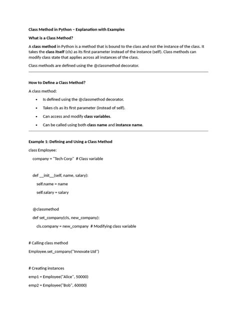 Class And Instance Method Pdf Method Computer Programming