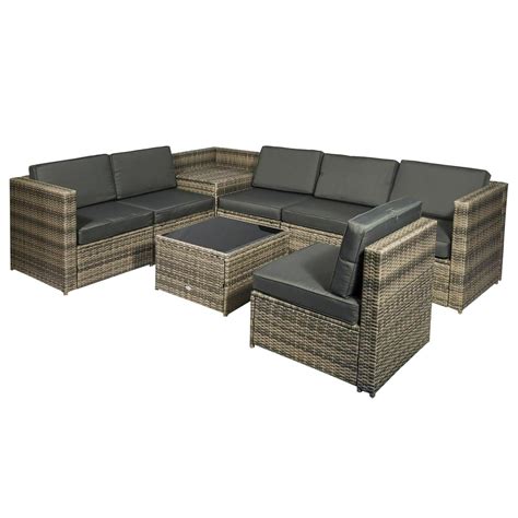 6 Seater Patio Rattan Seating Garden Furniture Set Table W Cushions 6