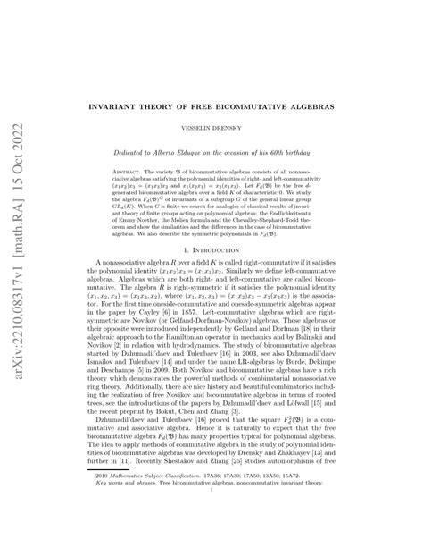 Pdf Invariant Theory Of Free Bicommutative Algebras