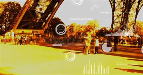Animation Of Radars Loading Circles Bars Graphs Over Time Lapse Of People Walking At Effile
