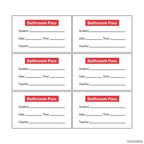 Free Bathroom Pass Template Printable Templates