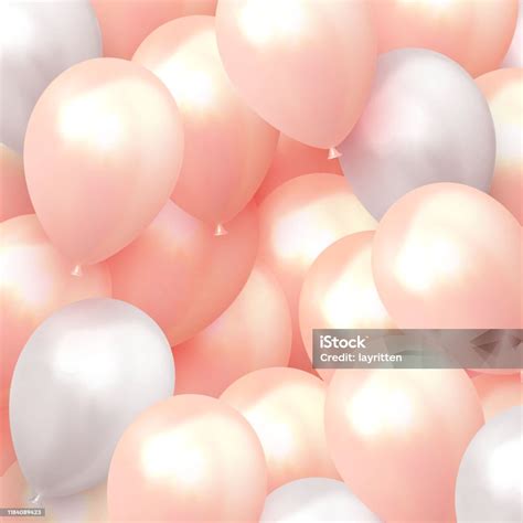 헬륨 풍선 축제 배경입니다 생일 포스터 배너 해피 기념일을 축하합니다 사실적인 장식 디자인 요소 벡터 3d 오브젝트 발롱 핑크 및 화이트 색상 개체 그룹에 대한 스톡 벡터