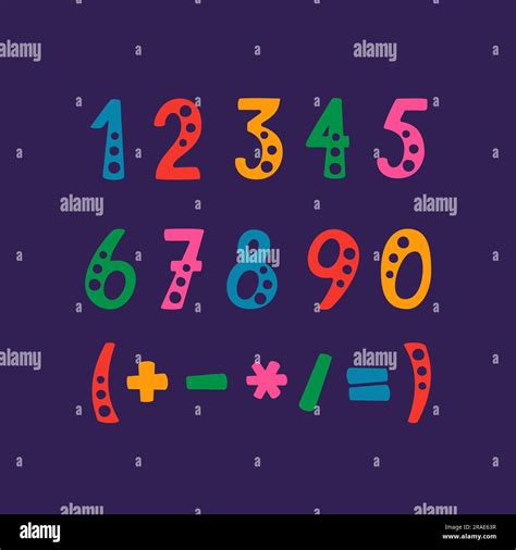 Vector Set Of Numbers And Mathematical Symbols Objects Isolated On Purple Background Stock