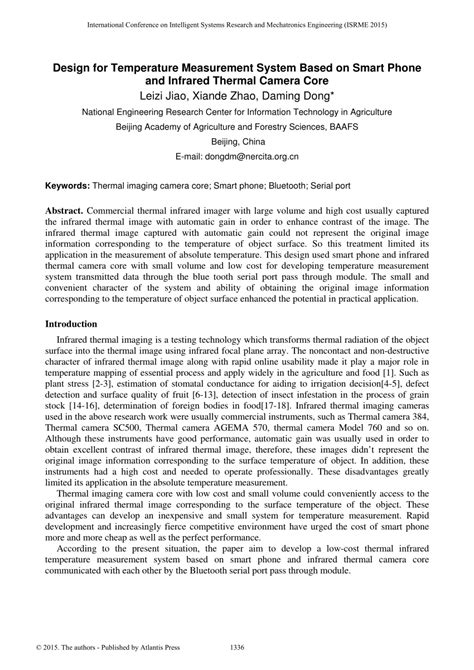 Pdf Design For Temperature Measurement System Based On Smart Phone And Infrared Thermal Camera