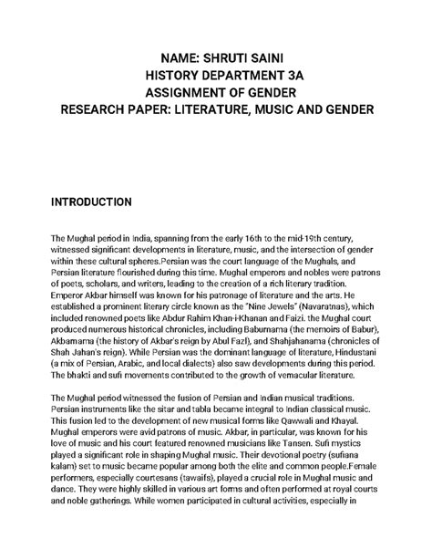 Gender Assignment Name Shruti Saini History Department 3a Assignment