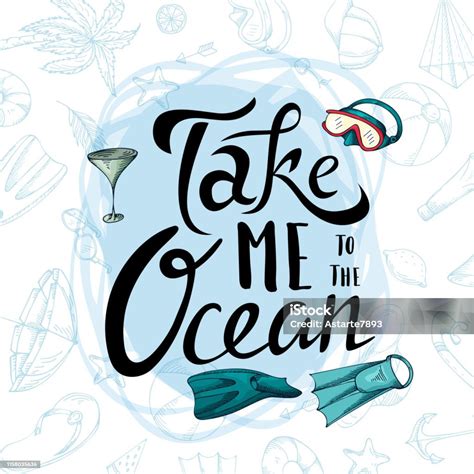 벡터 스케치 컴포지션 손으로 그린 요소와 여름 레터링 동기 부여 문자가 있는 포스터 여행 주제에 대한 스톡 벡터 아트 및 기타 이미지 여행 주제 인용 문자