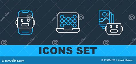 Set Line Artificial Intelligence Robot Chat And Neural Network Icon