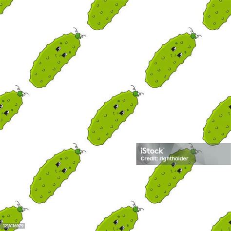 행복한 오이 귀여운 만화 캐릭터와 색이 매끄러운 패턴 흰색 배경에 격리 된 간단한 평면 벡터 그림입니다 디자인 벽지 직물 포장지 표지 웹 사이트 0명에 대한 스톡 벡터 아트