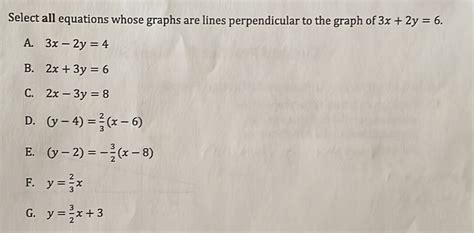 Solved Select All Equations Whose Graphs Are Lines Perpendicular To
