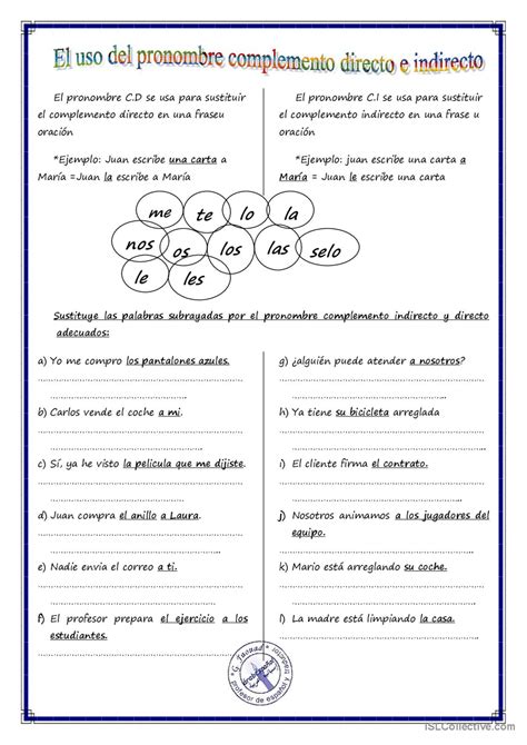 Los Pronombres Complemento Directo E Deutsch Daf Arbeitsblätter Pdf And Doc