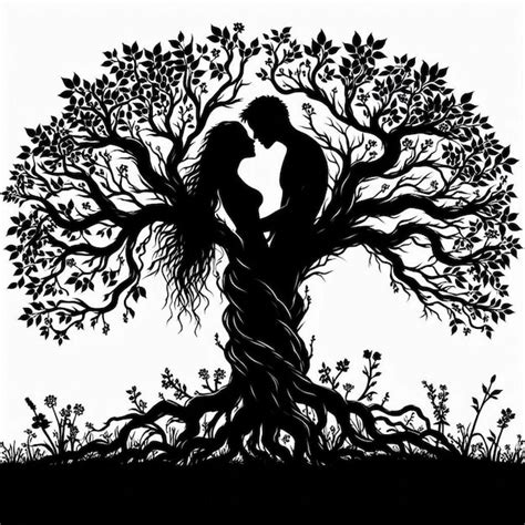 A Towering Male Tree Wraps Its Branches Around A Graceful Female Tree Premium AI Generated Vector