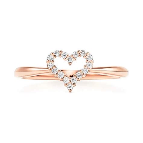 蒂芙尼tiffany 18k 玫瑰金镶钻超迷你 Heart 戒指 Grp10763 小迈步海淘品牌官网