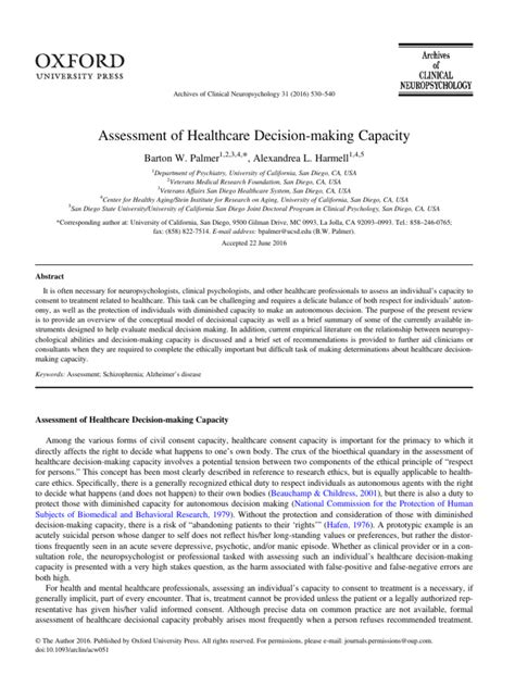 Assessment Of Healthcare Decision Making Capacity Pdf Informed Consent Mania