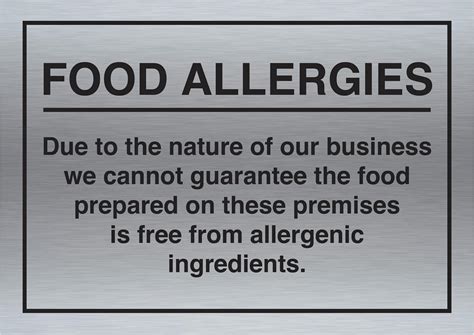 Food Allergy And Intolerances Safety Sign Notice Allergen A4 Silver 297