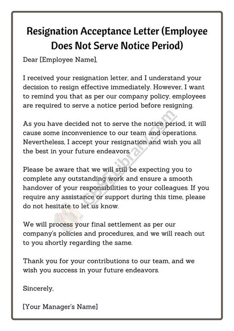 Resignation Acceptance Letter Sample And Template